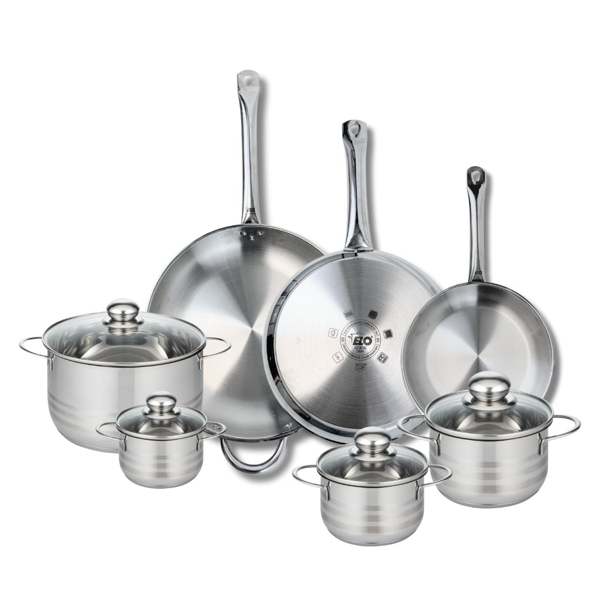Ensemble de 3 Poêles de cuisson 24, 28 et 32 cm et 4 faitouts 12, 14, 16 et 20 cm Elo Profi Brillant