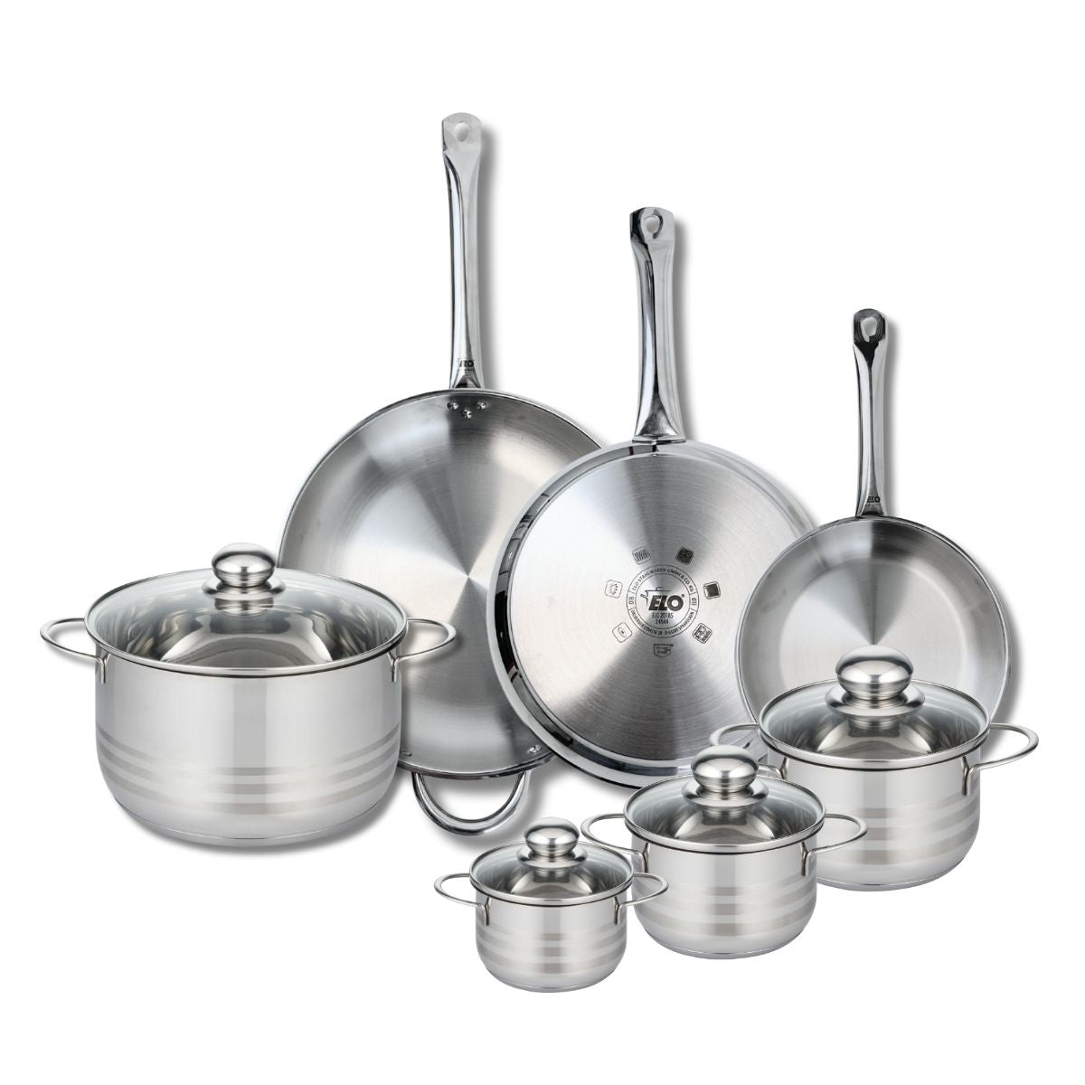 Ensemble de 3 Poêles de cuisson 24, 28 et 32 cm et 4 faitouts 12, 14, 16 et 24 cm Elo Profi Brillant