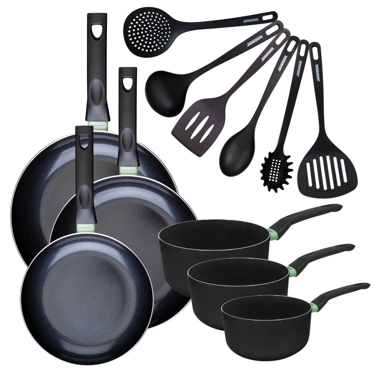 Set de 3 poêles 24 28 et 30 cm et 3 casseroles 16, 18 et 20 cm ...
